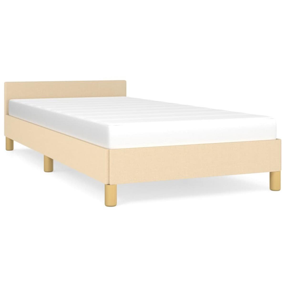 Estructura de cama con cabecero de tela color crema 90x200 cm