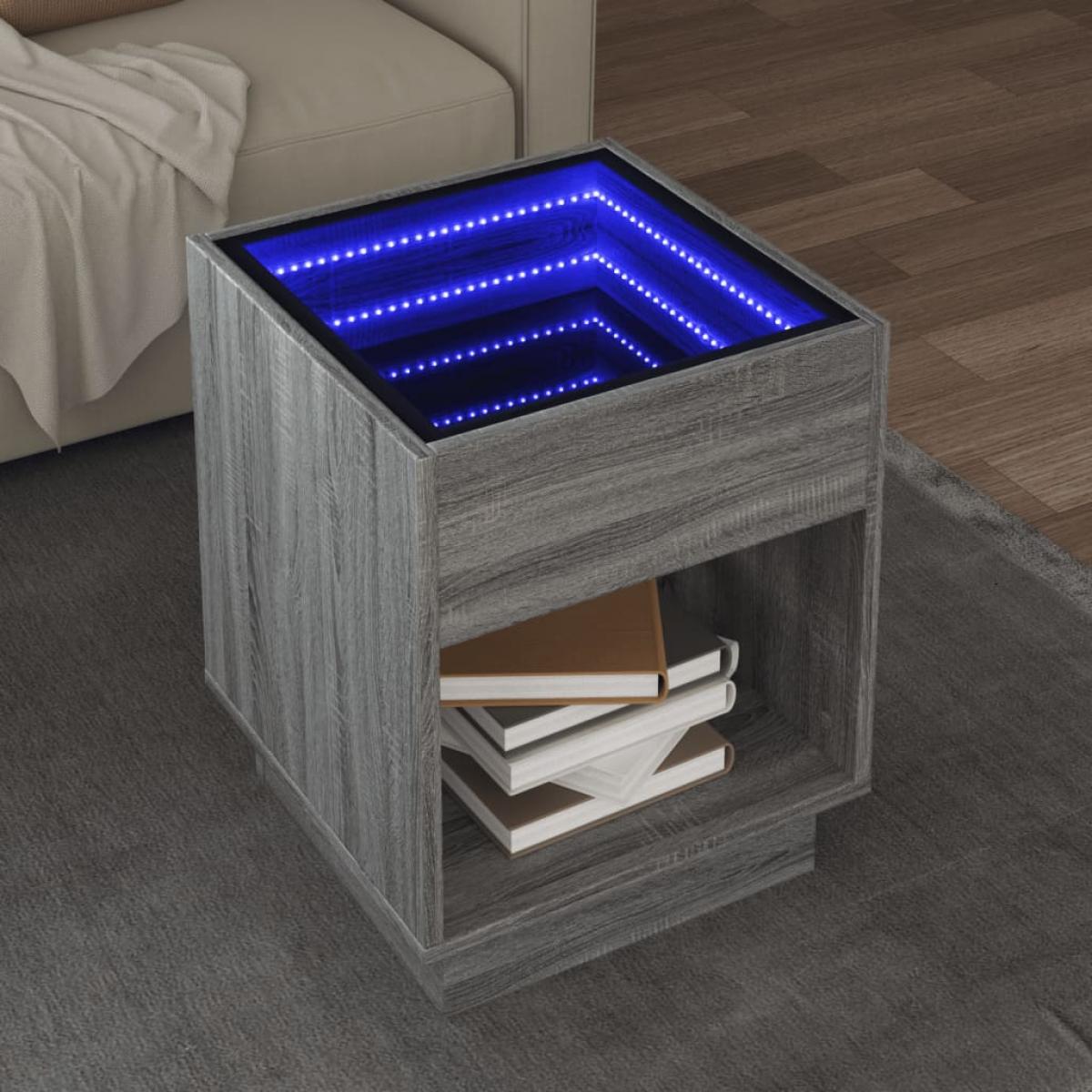 Mesa de centro con Infinity LED gris Sonoma 40x40x50 cm