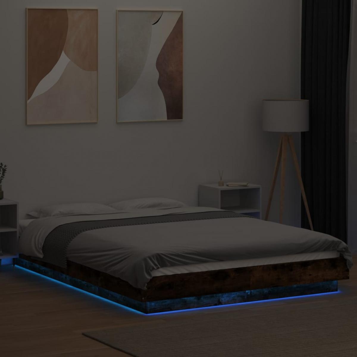 Estructura cama con luces LED madera roble ahumado 120x200 cm